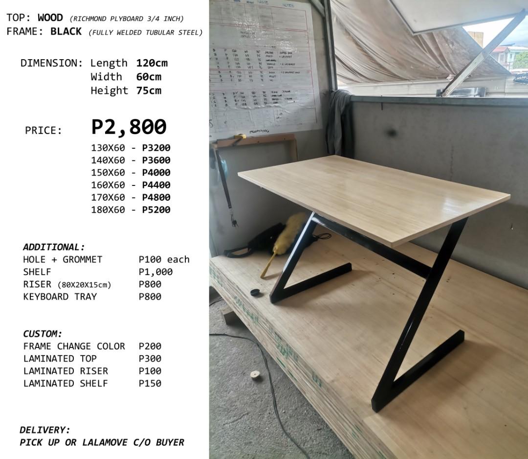 MINIMALIST Z-STYLE STEEL AND WOOD OFFICE DESK / COMPUTER TABLE / STUDY ...
