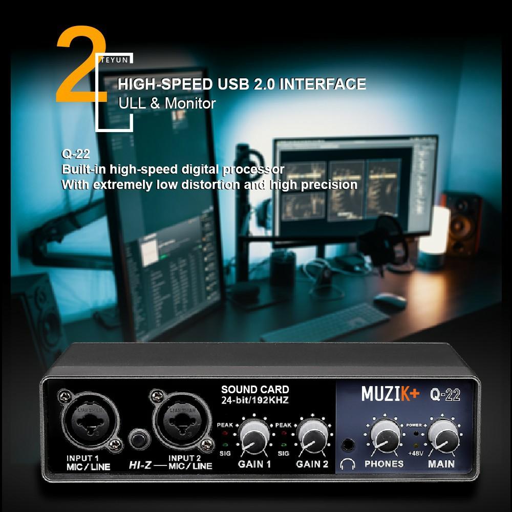 Muzik+ Q22 Sound Card + Audio Mixer Premium Sound Card Professional Hi ...