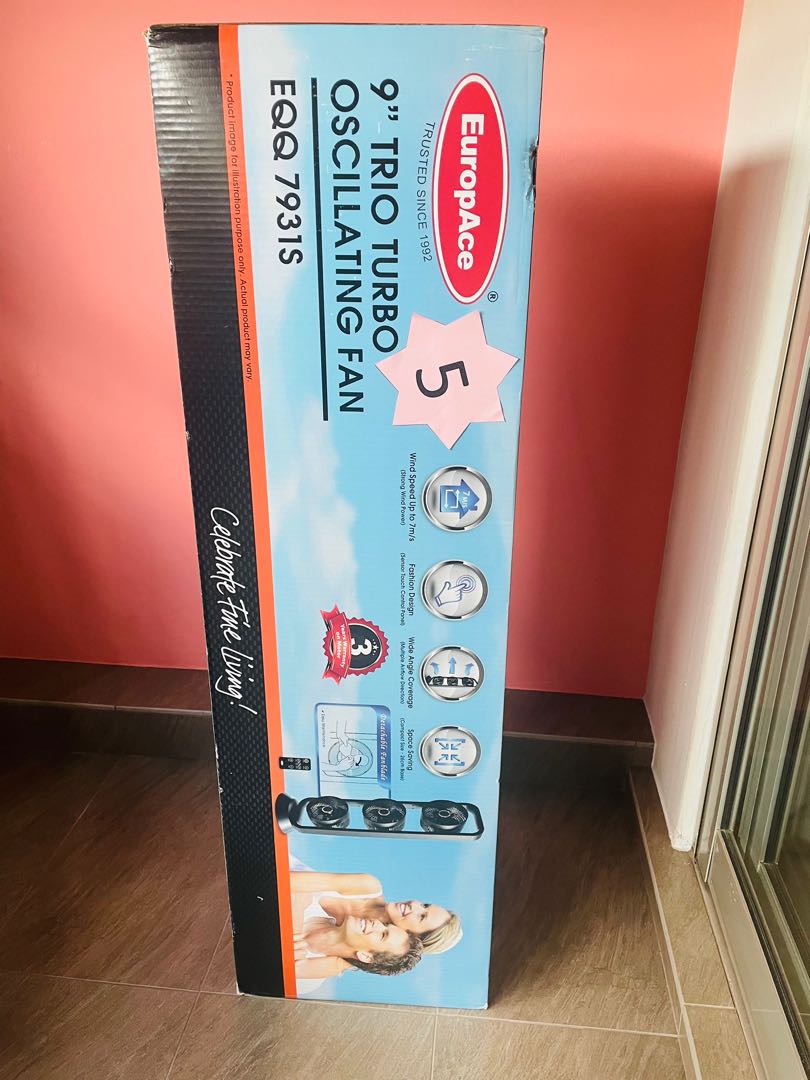 EuropAce 9” Trio Turbo Oscillating Fan, Furniture & Home Living ...