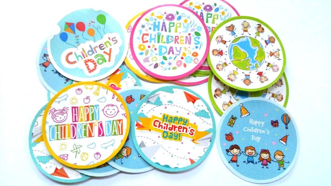 Childrens Day Sticker Label Gift Tag with String or Mini Peg, Hobbies ...