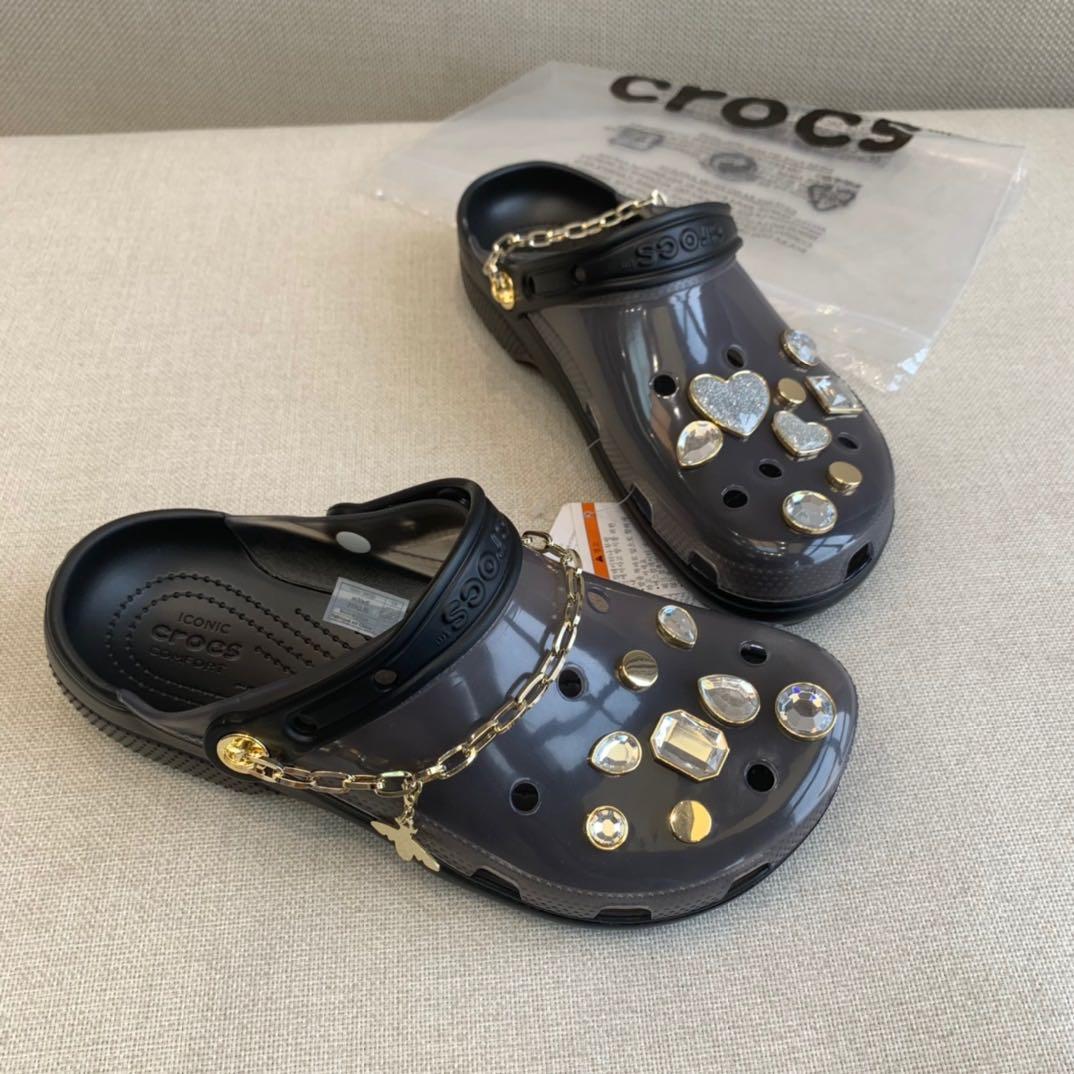 Crocs crystal translucent hole shoes, Women's Fashion, Footwear ...
