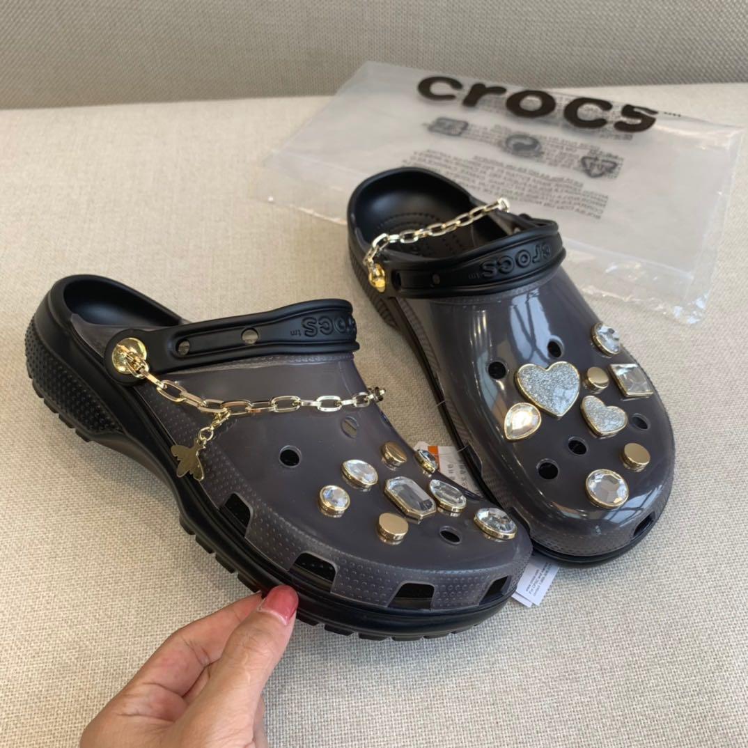 Crocs crystal translucent hole shoes, Women's Fashion, Footwear ...