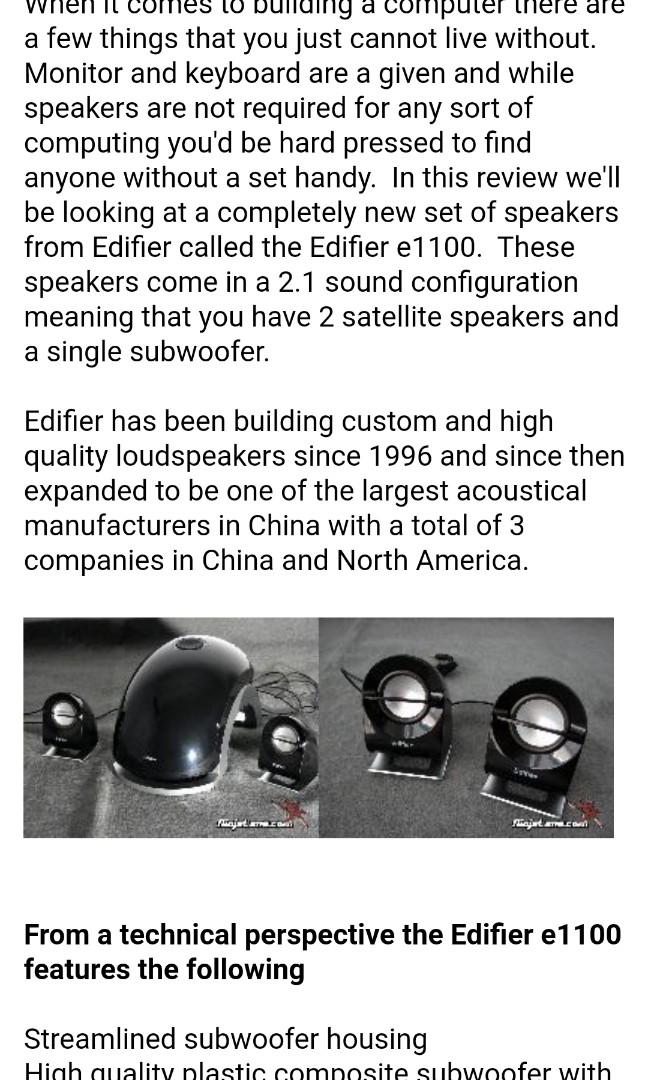 Edifier 2.1 speakers e1100, Audio, Soundbars, Speakers & Amplifiers on ...