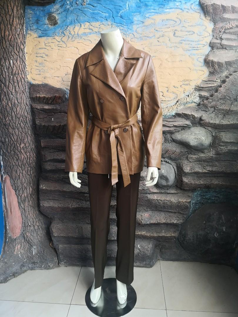 Long Coat Double Kancing Jaket Kulit Domba Asli Sepaha Coklat Caramel ...