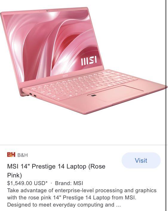 Msi pink rose gold prestige laptop, Computers & Tech, Laptops ...