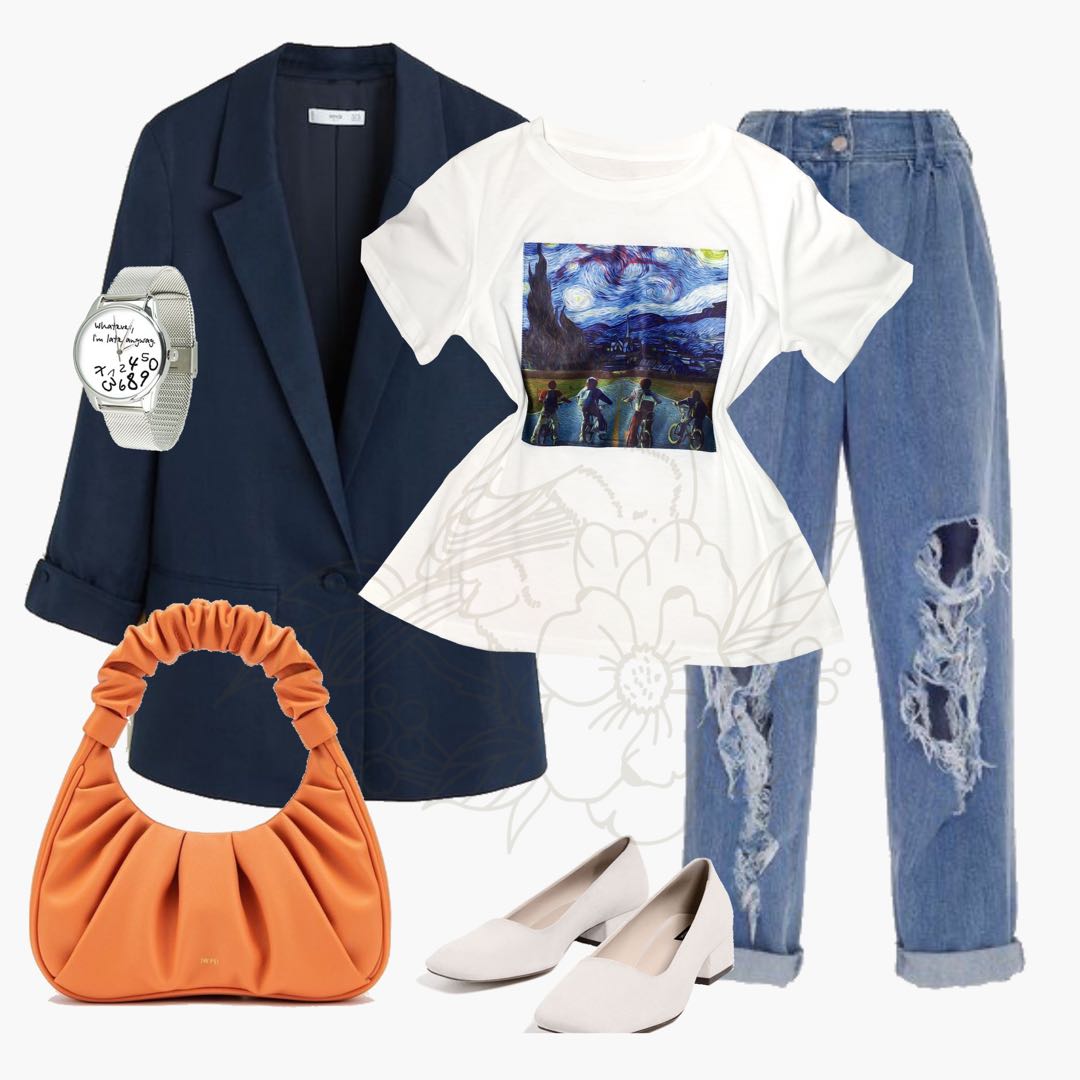 SHEIN Starry Night x Stranger Things White Tee, Women's Fashion, Tops ...