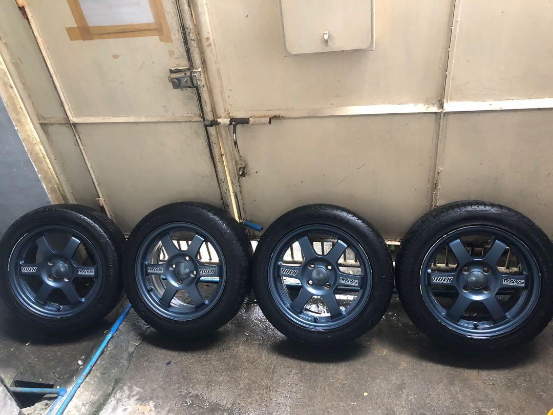 15s Volk Racing Rays Engineering TE37 (Thailand made) with Tires, Car Parts & Accessories, Mags ...