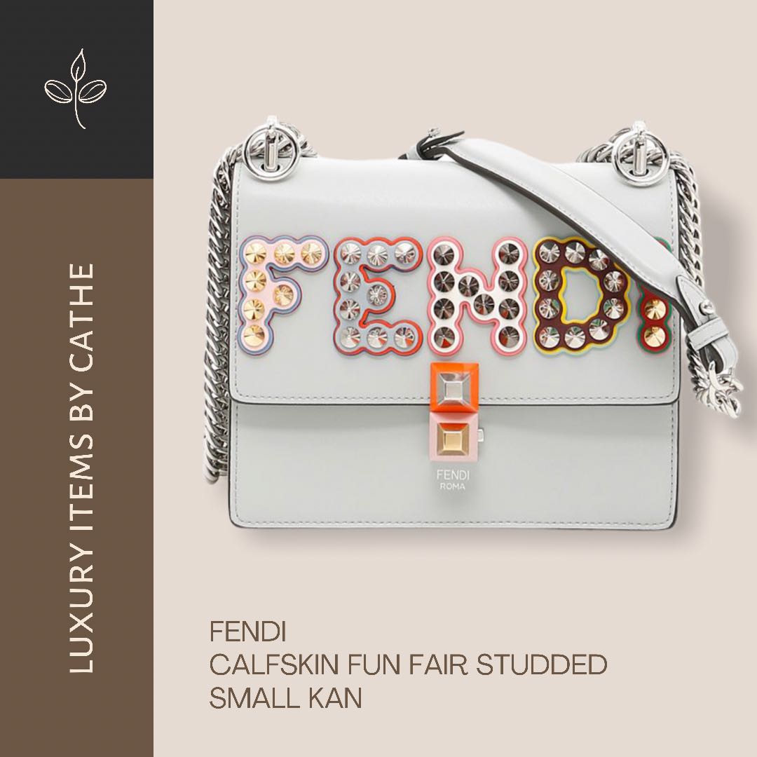 Authentic Fendi Calfskin Fun Fair Studded Small Kan, Luxury, Bags ...