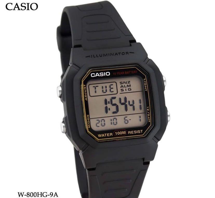 Casio W-800HG-9A Illuminator Digital Quartz Watch W800HG-9A Black Strap W800 Brand New, Men's ...