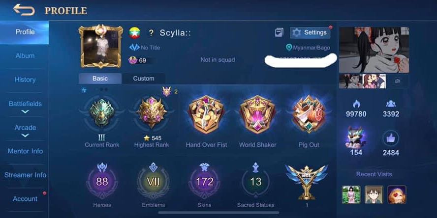 Gusion Main Pro Player Hide History and Win Rate MLBB Account, Video ...