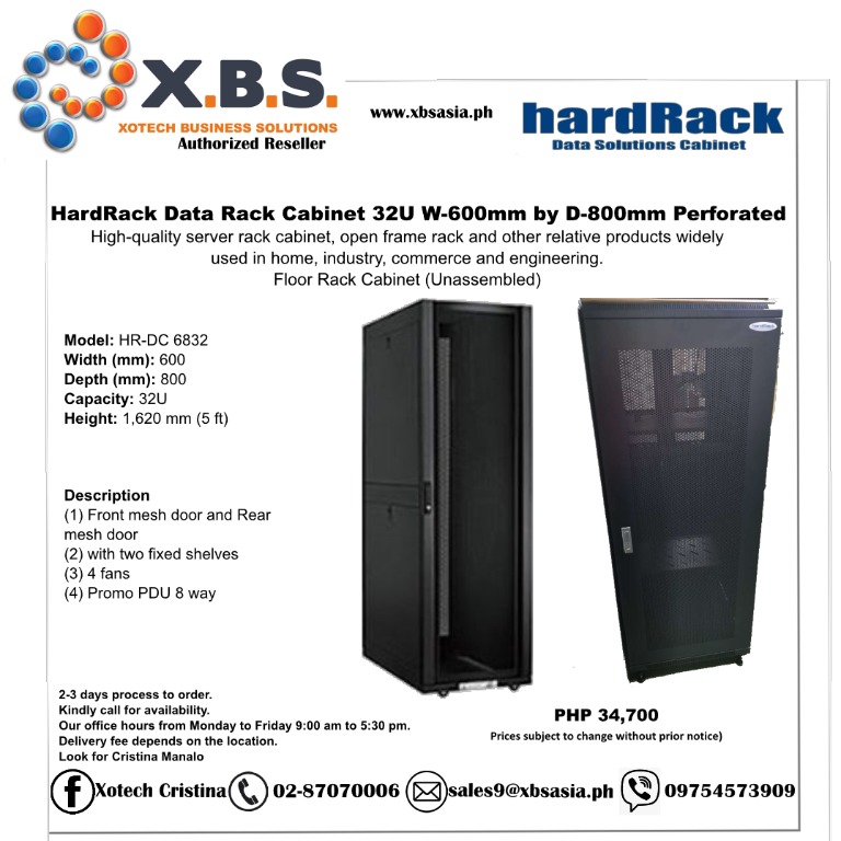 HardRack Data Rack Cabinet 32U W-600mm by D-800mm Perforated, Computers ...