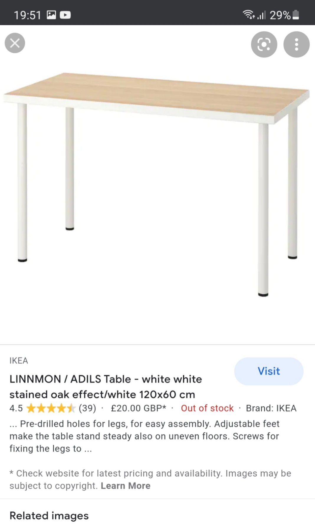 IKEA Linmon Table Oak finish 120 X 60, Furniture & Home Living ...