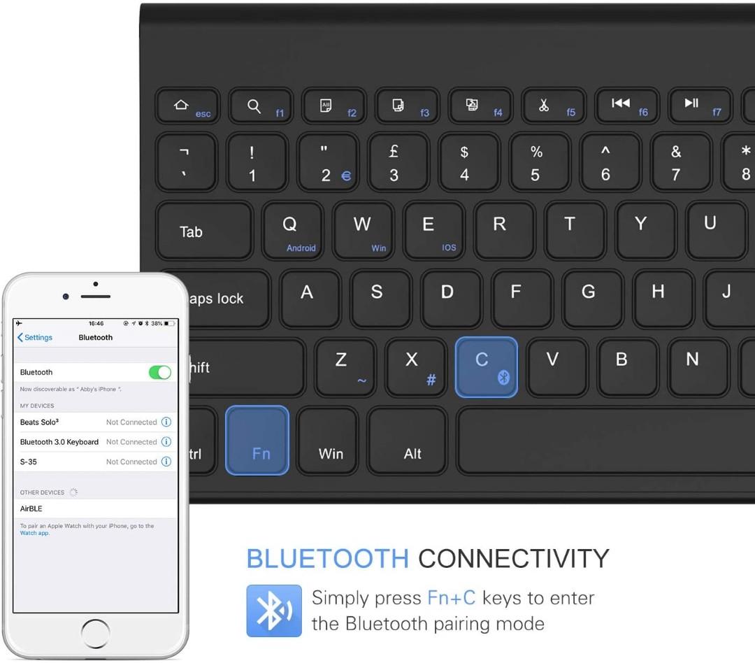 Jelly Comb Bluetooth Keyboard, KUS-009C Wireless Compact Keyboard UK ...