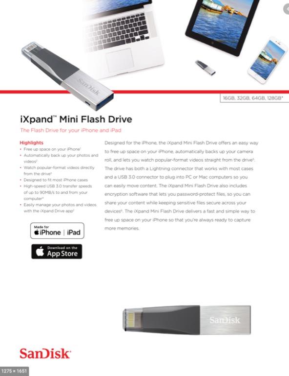 SanDisk iXpand Mini Flash Drive 32GB USB3.0 for iPhone and iPad Silver ...