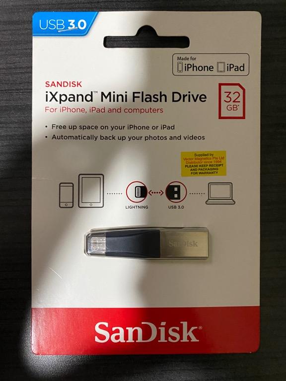 SanDisk iXpand Mini Flash Drive 32GB USB3.0 for iPhone and iPad Silver ...