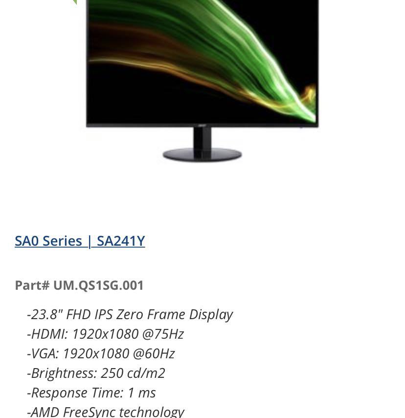 Acer Computer Monitor, Computers & Tech, Parts & Accessories, Computer ...