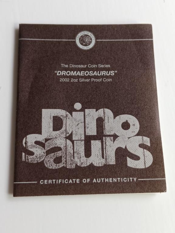 DINOSAURS SERIES: DROMAEOSAURUS 2002 2 OZ SILVER PROOF COIN, Hobbies ...