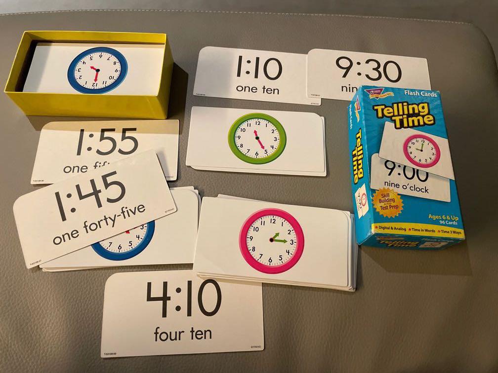 Flash cards telling Time, 興趣及遊戲, 書本 & 文具, 小朋友書 - Carousell
