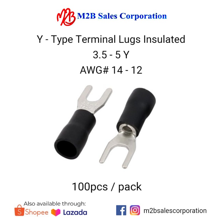 Insulated Y-Type Terminal Lugs 3.5-5Y AWG#14-12 100pcs/pack, Commercial ...
