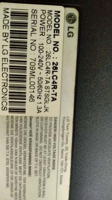 LG 26LC4R-TA Main Board, Power Board, TCON, Speaker, Sensor. Used TV ...