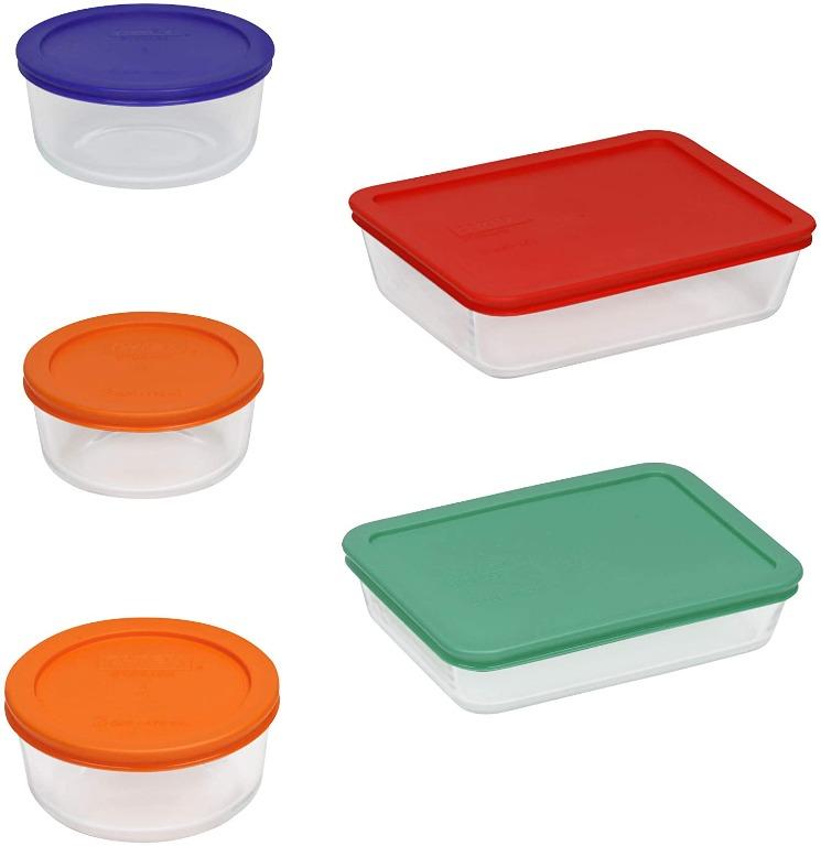 Pyrex Simply Store Glass Food Set with Multi-Colored Lids (10-Piece ...