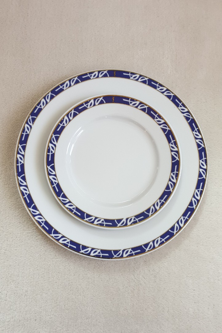 Rare Ysl Plates Set 6pcs with Blue Rim, Furniture & Home Living ...