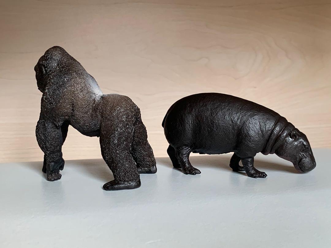 兩隻 Schleich 黑猩猩 Collecta 河馬 Pygmy Hippo 絕版 Gorilla 動物 Animal Zoo Safari ...