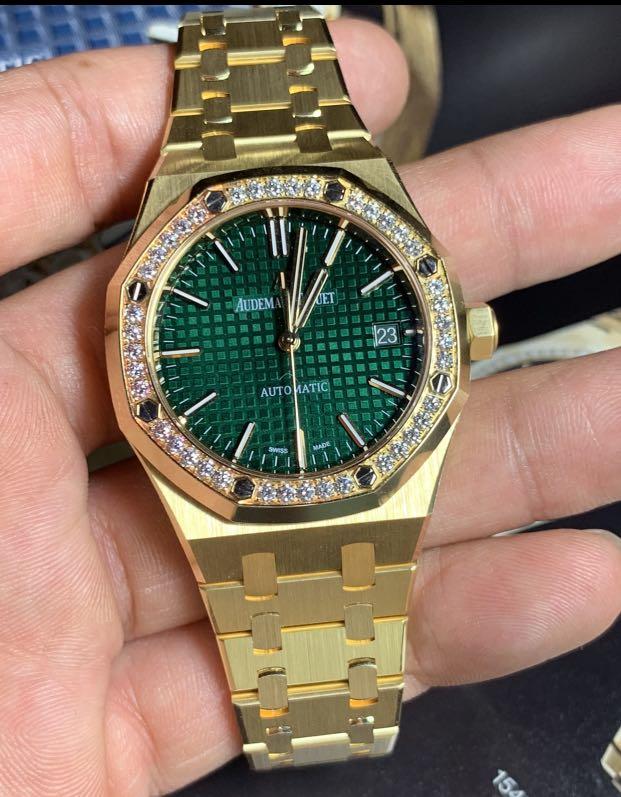 Audemars Piguet AP 37mm green dial royal oak yellow gold with diamond ...