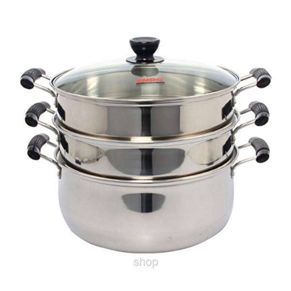 ENDO Steamer 28cm 3-Tier Stainless Steel Steamer / E-S283T 3 Layer Steamer Pot / 18/10 Stainless ...