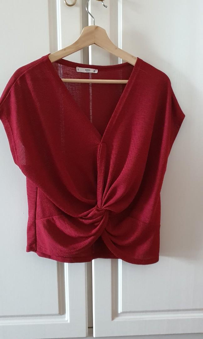 Mango deep red top, Women's Fashion, Tops, Blouses on Carousell