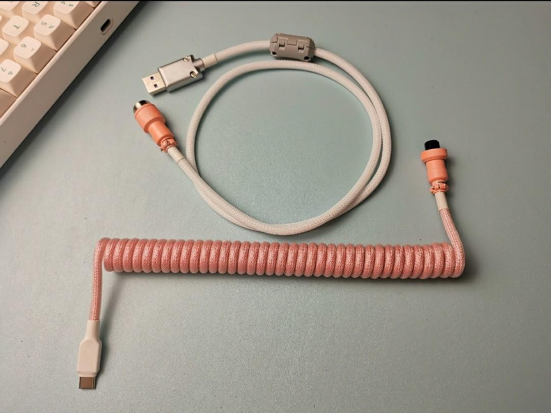 [Cable] Pink/White Custom Coiled Cable for Mechanical Keyboards ...