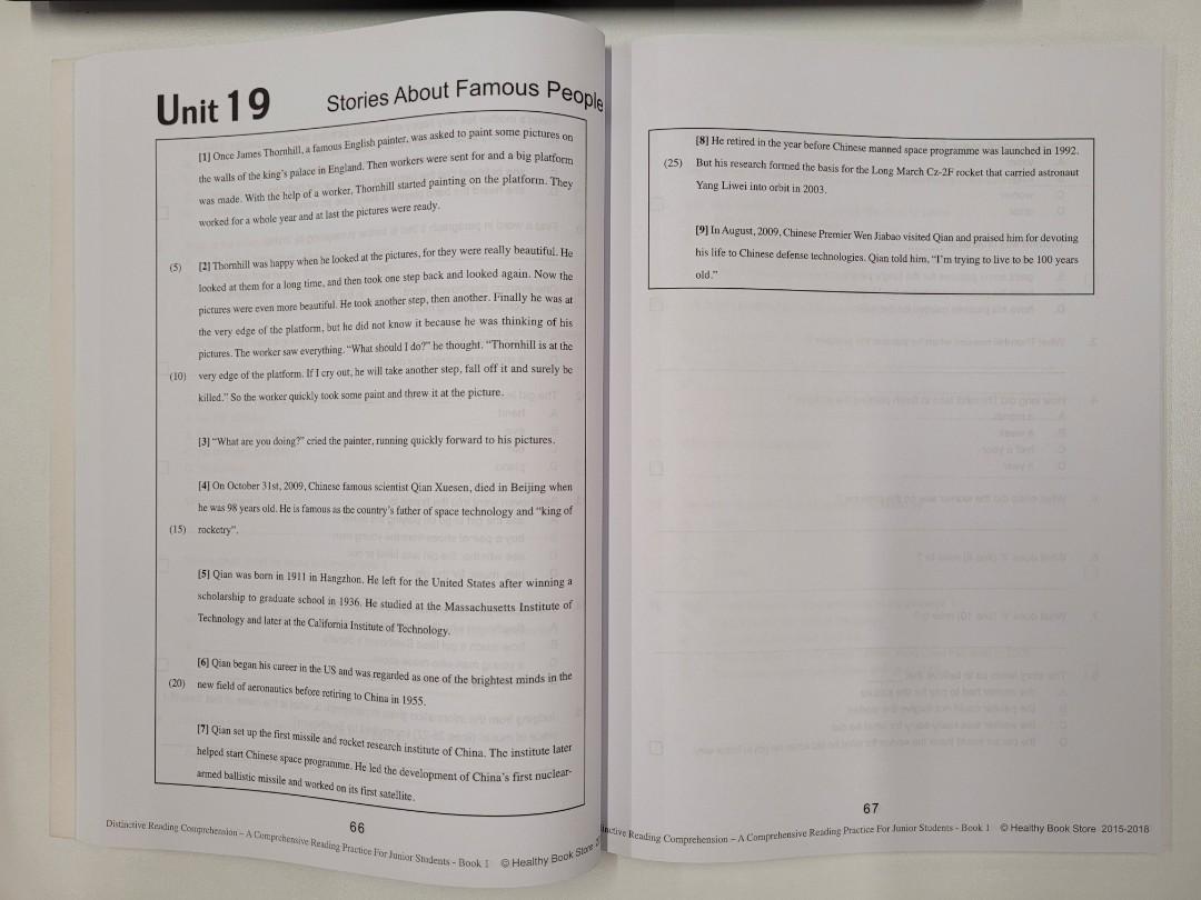 Distinctive Reading Comprehension Book 1 初中英文閱讀理解練習, 興趣及遊戲, 書本 & 文具, 書本 ...