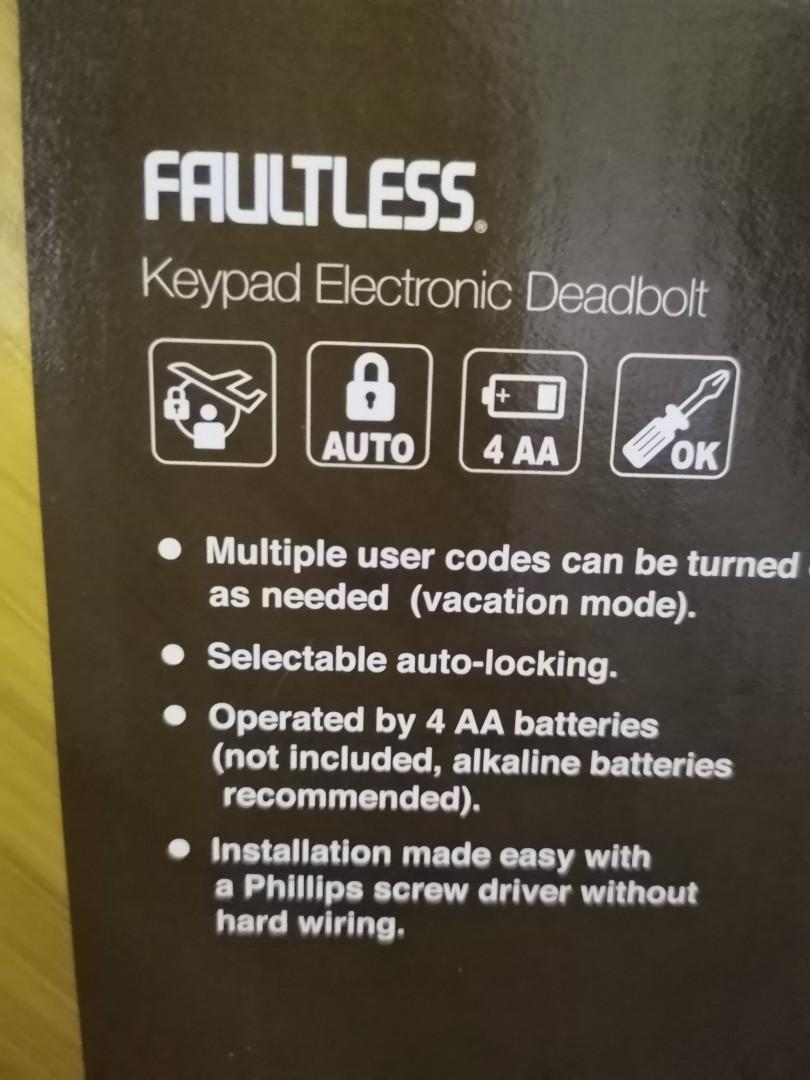 Faultless Keypad Electronic Deadbolt, Furniture & Home Living, Security ...