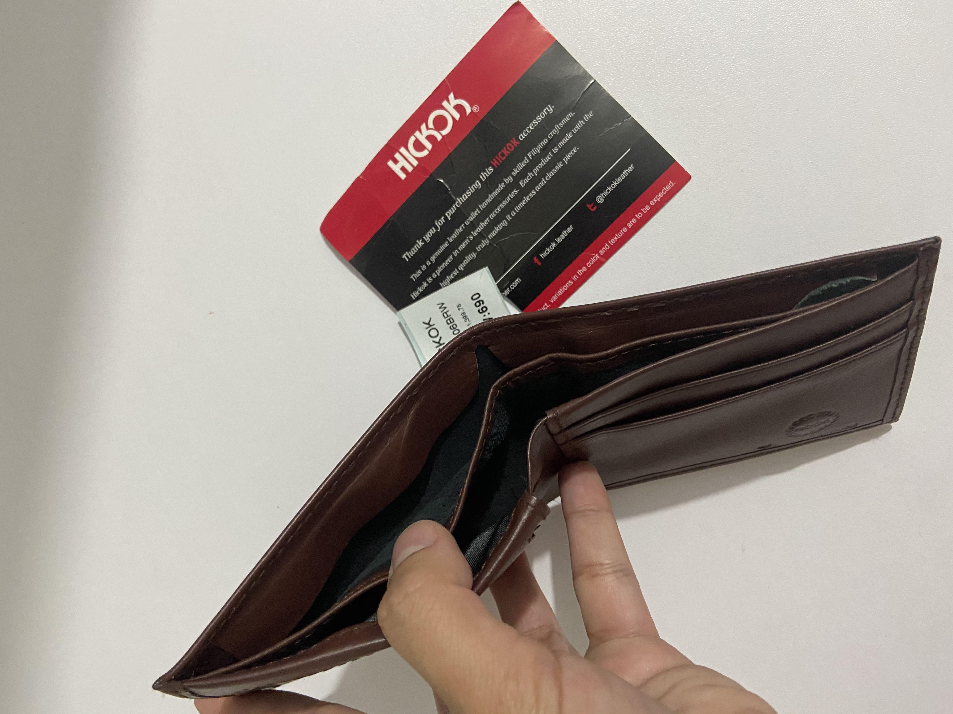 HICKOK Men's bi-fold small wallet (brown leather) on Carousell