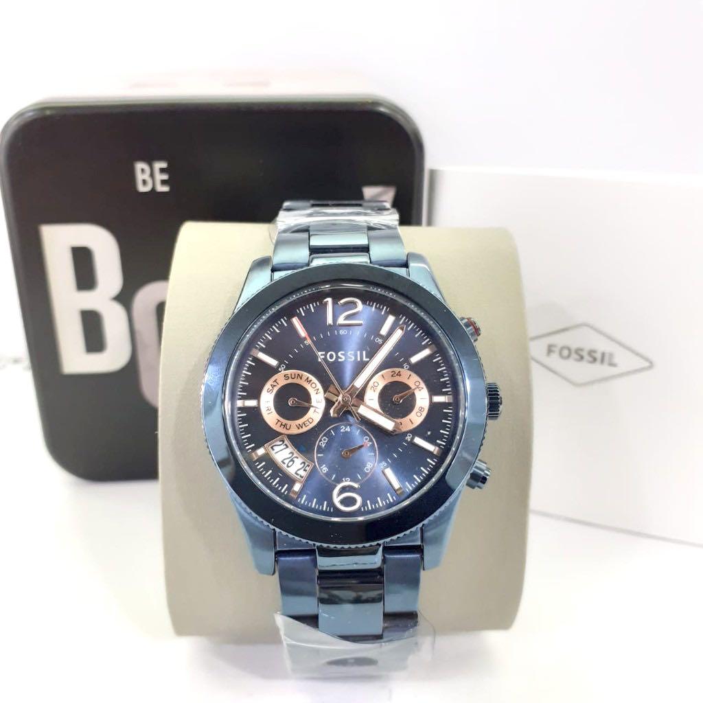 Original 100% Fossil Watch Blue Boyfriend ES4093, Fesyen Wanita, Jam ...