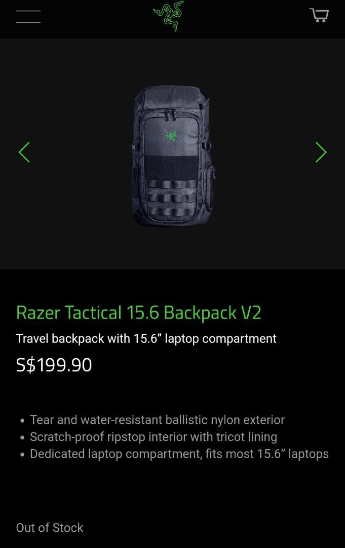 Razer Tactical 15.6 Backpack V2, Men's Fashion, Bags, Backpacks on ...