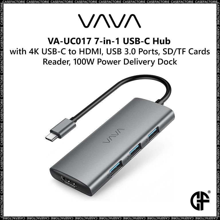 VAVA VA-UC017 7-in-1 USB-C Hub with 4K USB-C to HDMI, USB 3.0 Ports, SD ...