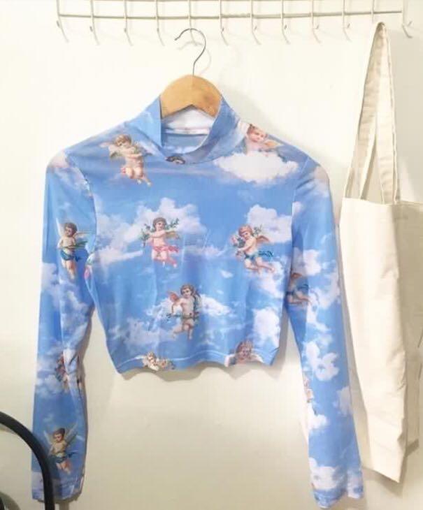 Y2K Cherub Mesh Top, Women's Fashion, Tops, Longsleeves on Carousell