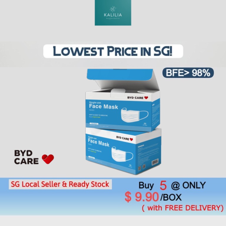 [SG Ready Stock] BYD Care Surgical Mask Single Use Disposable 3 Ply ...