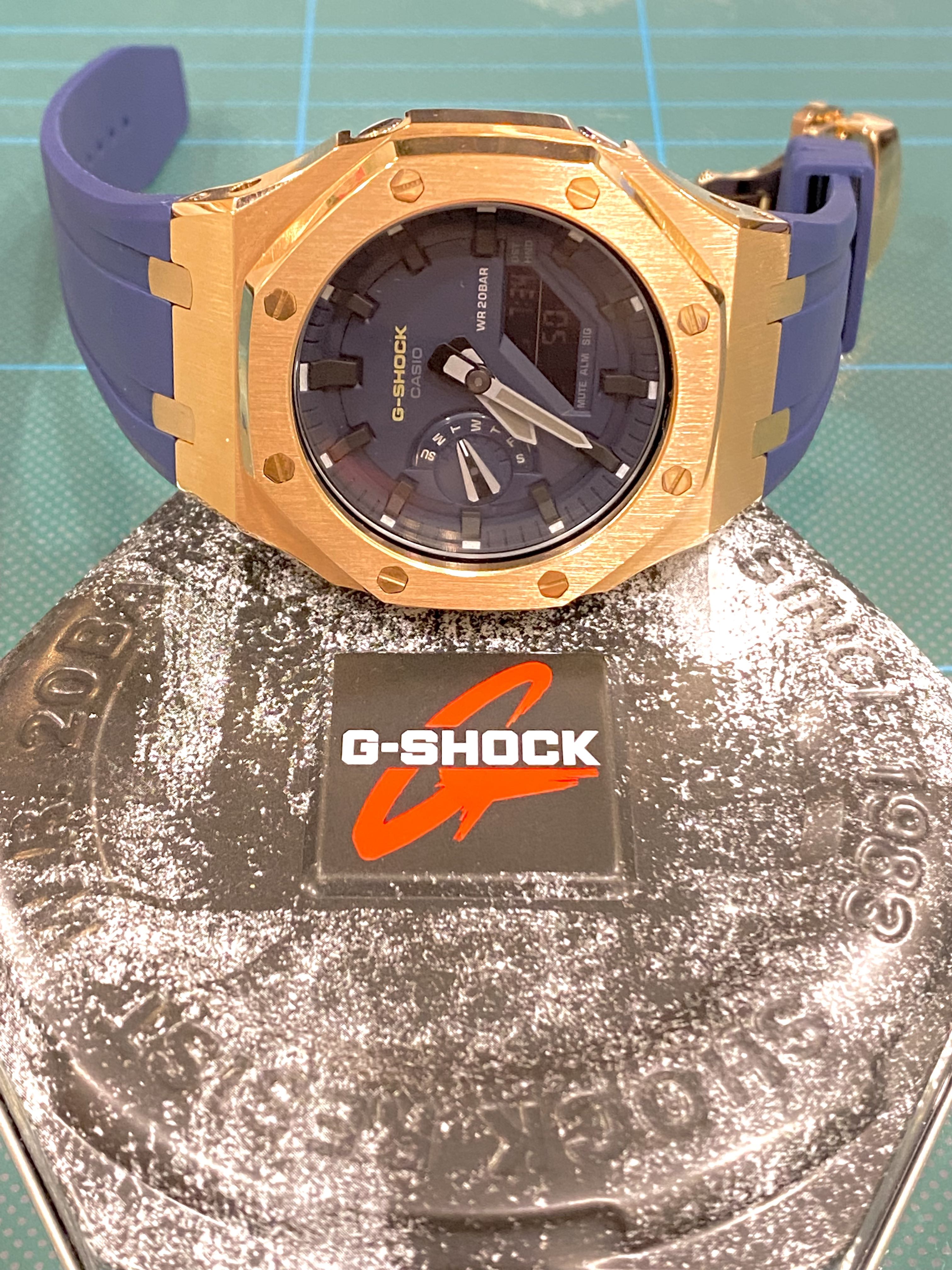 Casioak ga2110 blue with rose gold mod, Women's Fashion, Watches ...