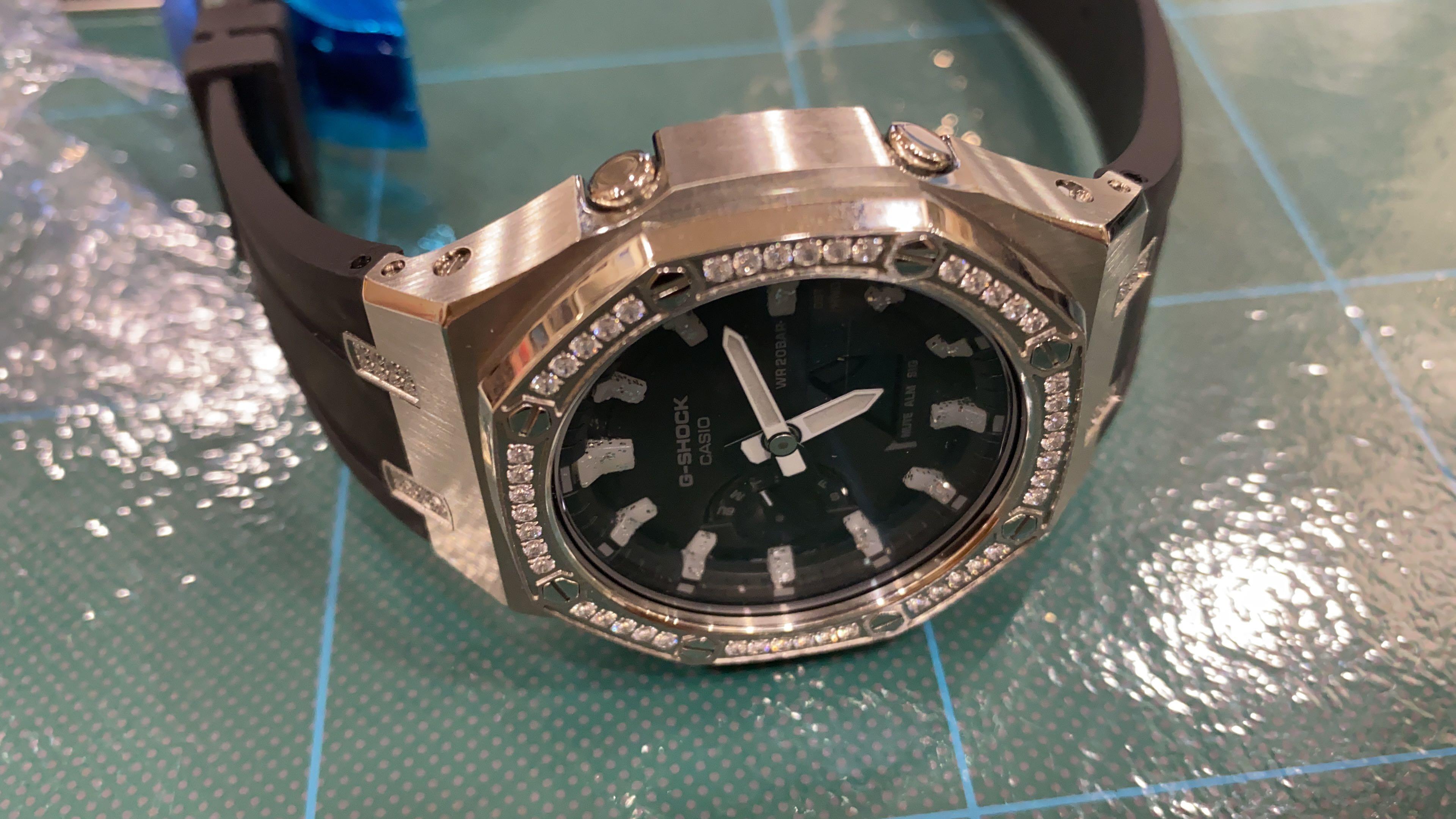 Casio gshock steel Custom lume glitter mod ga2100 ga2110 diamond bling ...