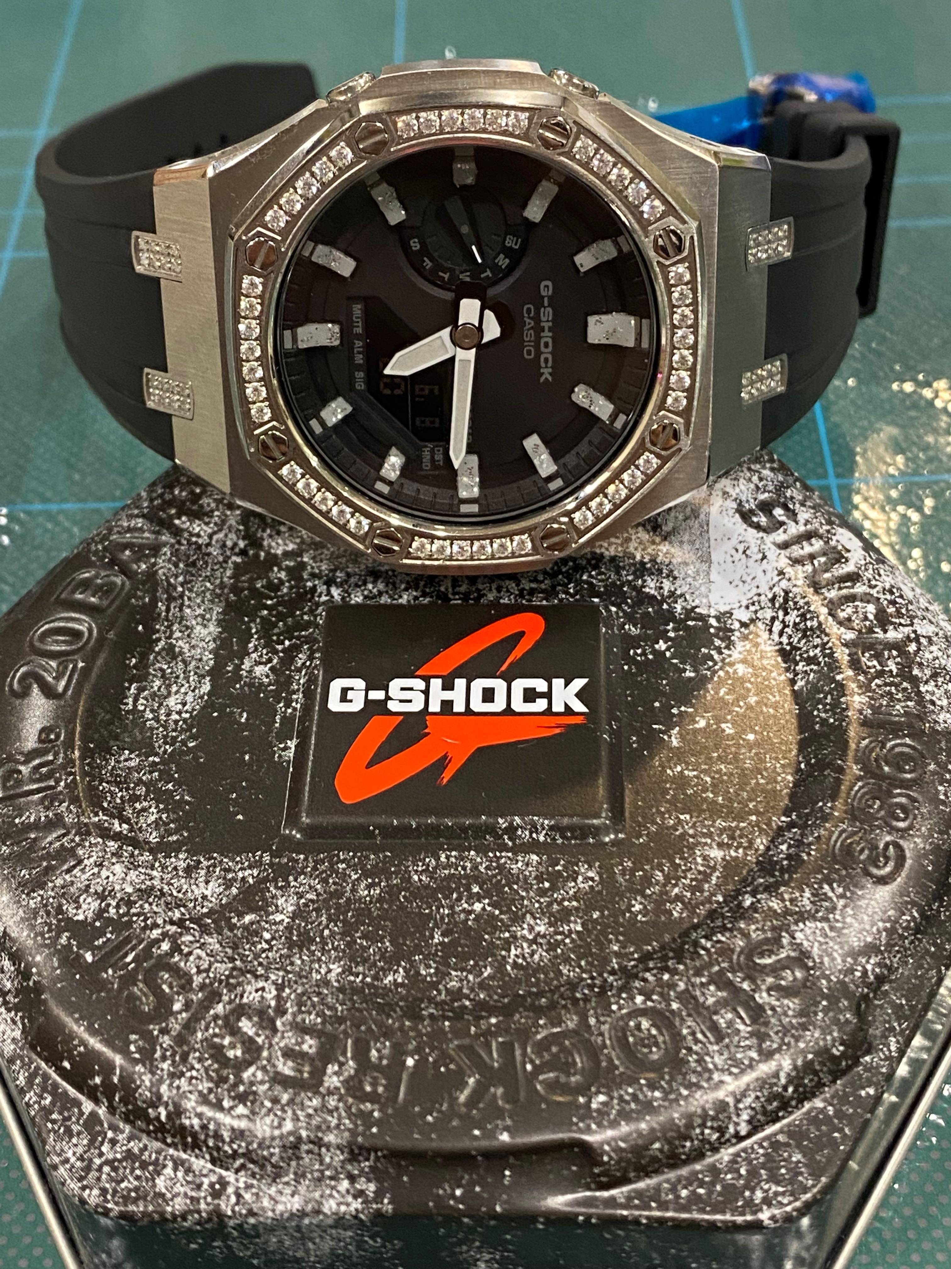 Casio gshock steel Custom lume glitter mod ga2100 ga2110 diamond bling ...