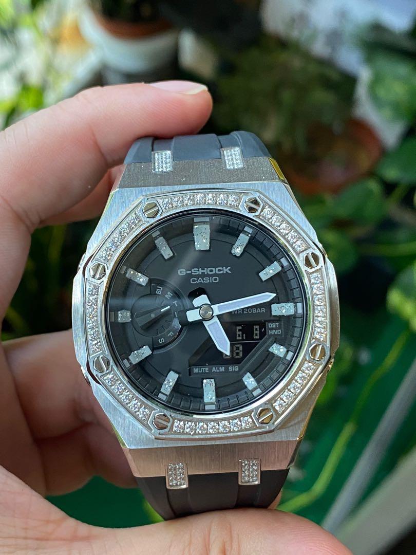 Casio gshock steel Custom lume glitter mod ga2100 ga2110 diamond bling ...