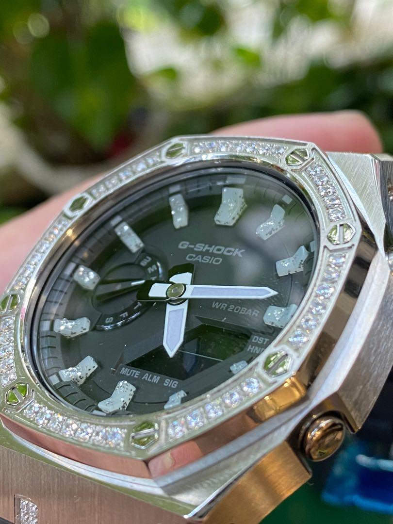 Casio gshock steel Custom lume glitter mod ga2100 ga2110 diamond bling ...