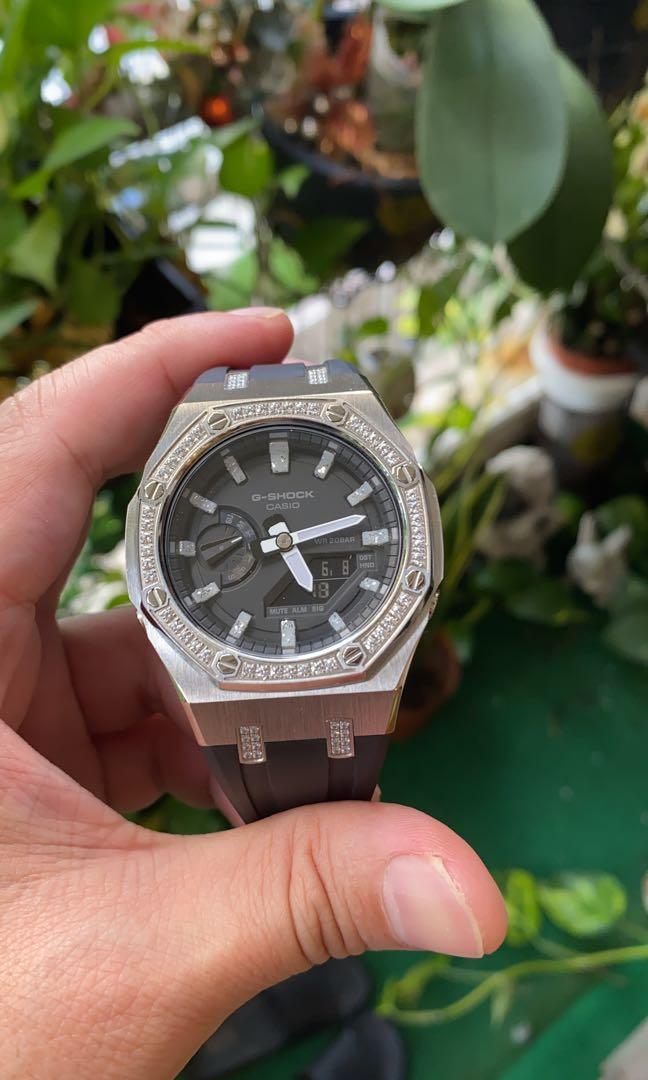 Casio gshock steel Custom lume glitter mod ga2100 ga2110 diamond bling ...