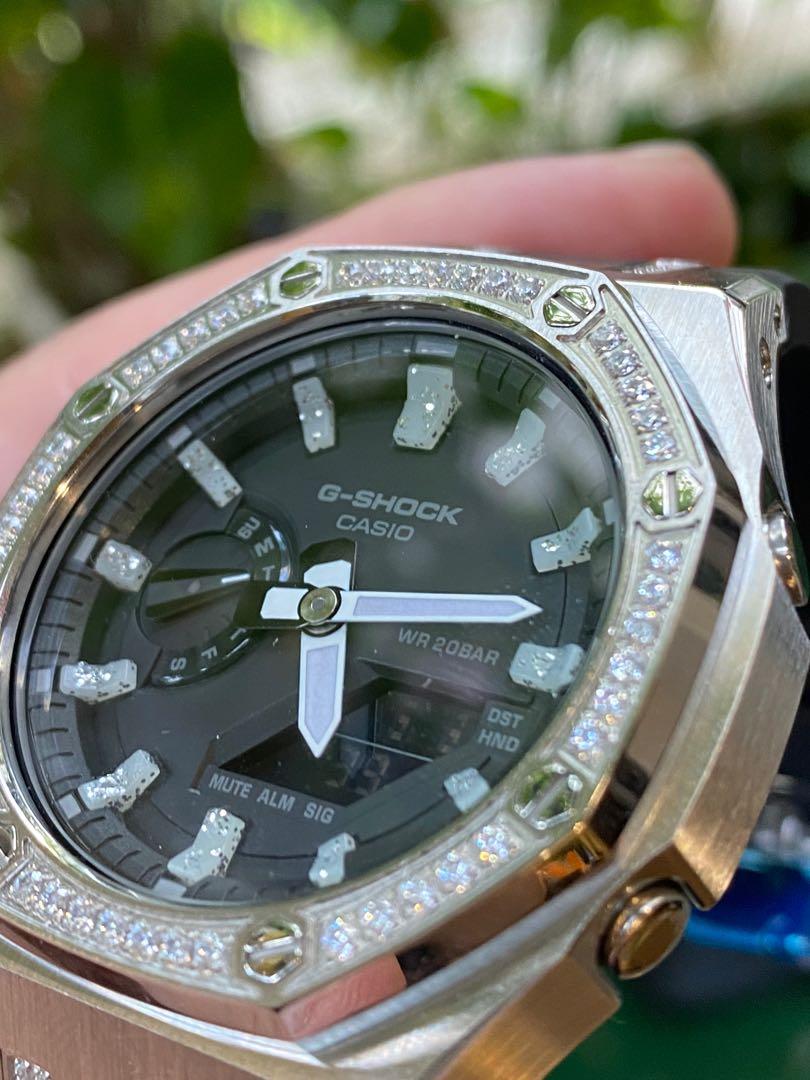 Casio gshock steel Custom lume glitter mod ga2100 ga2110 diamond bling ...