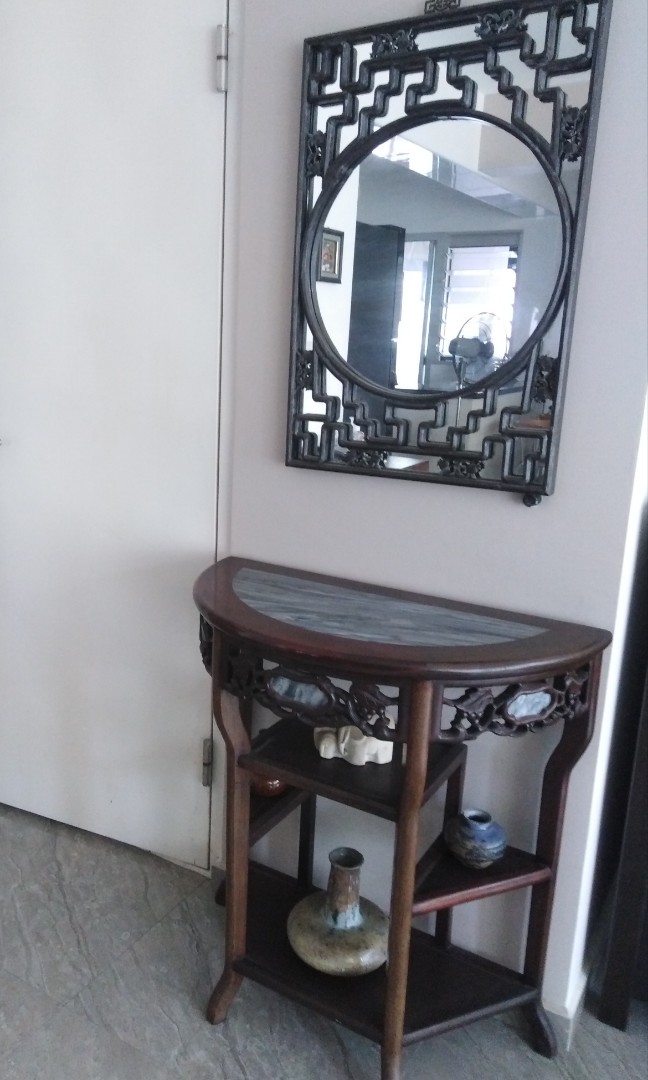 Half moon table with mirror, Furniture & Home Living, Furniture, Other ...