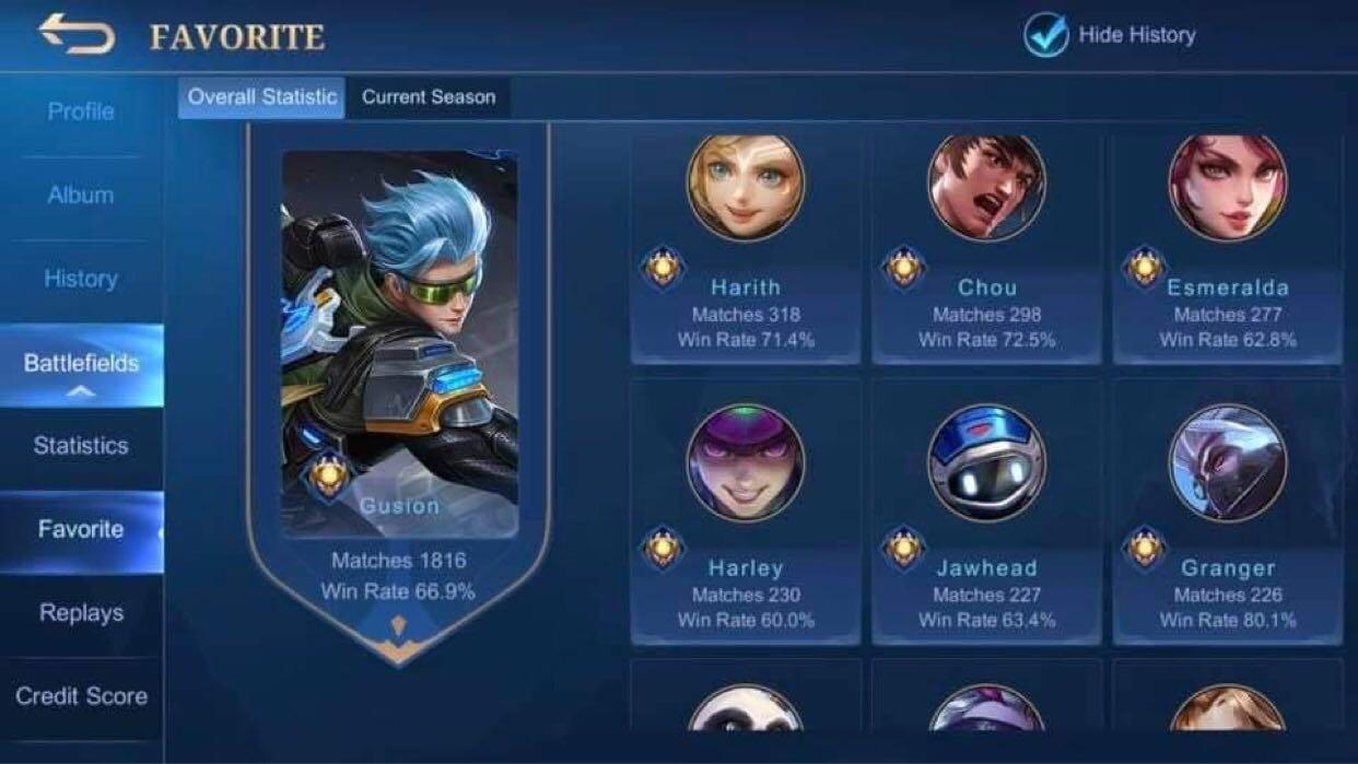 Hide History Pro Player MLBB Account, Video Gaming, Gaming Accessories ...