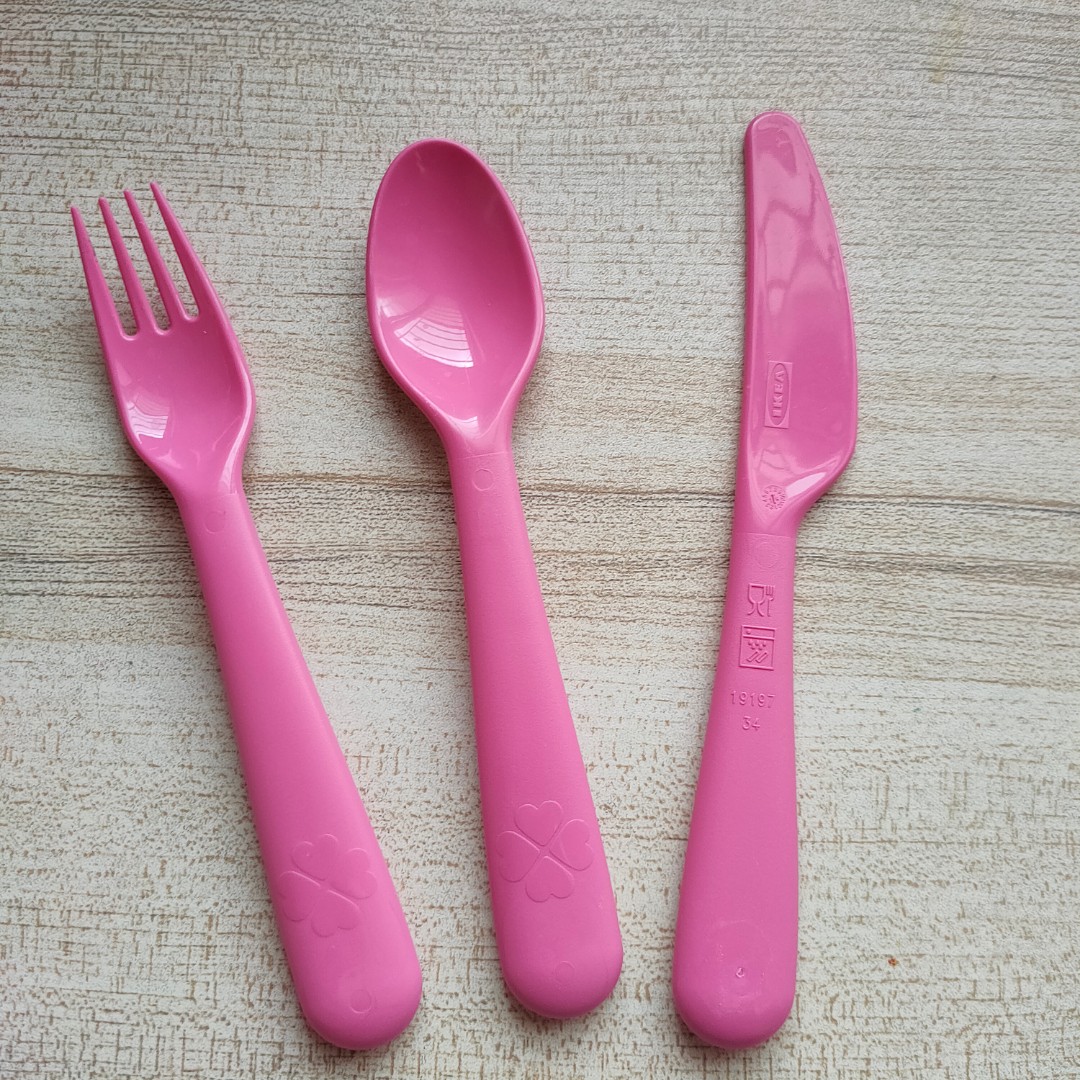 IKEA KALAS cutlery spoon fork knife for kids PINK, Furniture & Home ...