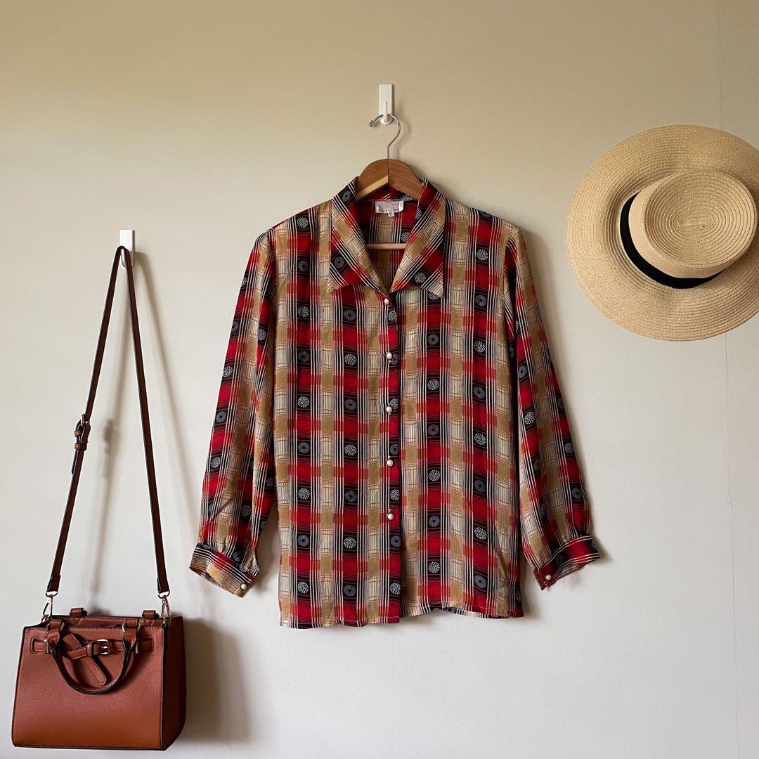 Vintage 70’s Japanese Retro Geometric Op Art Pattern Shirt, Women's ...